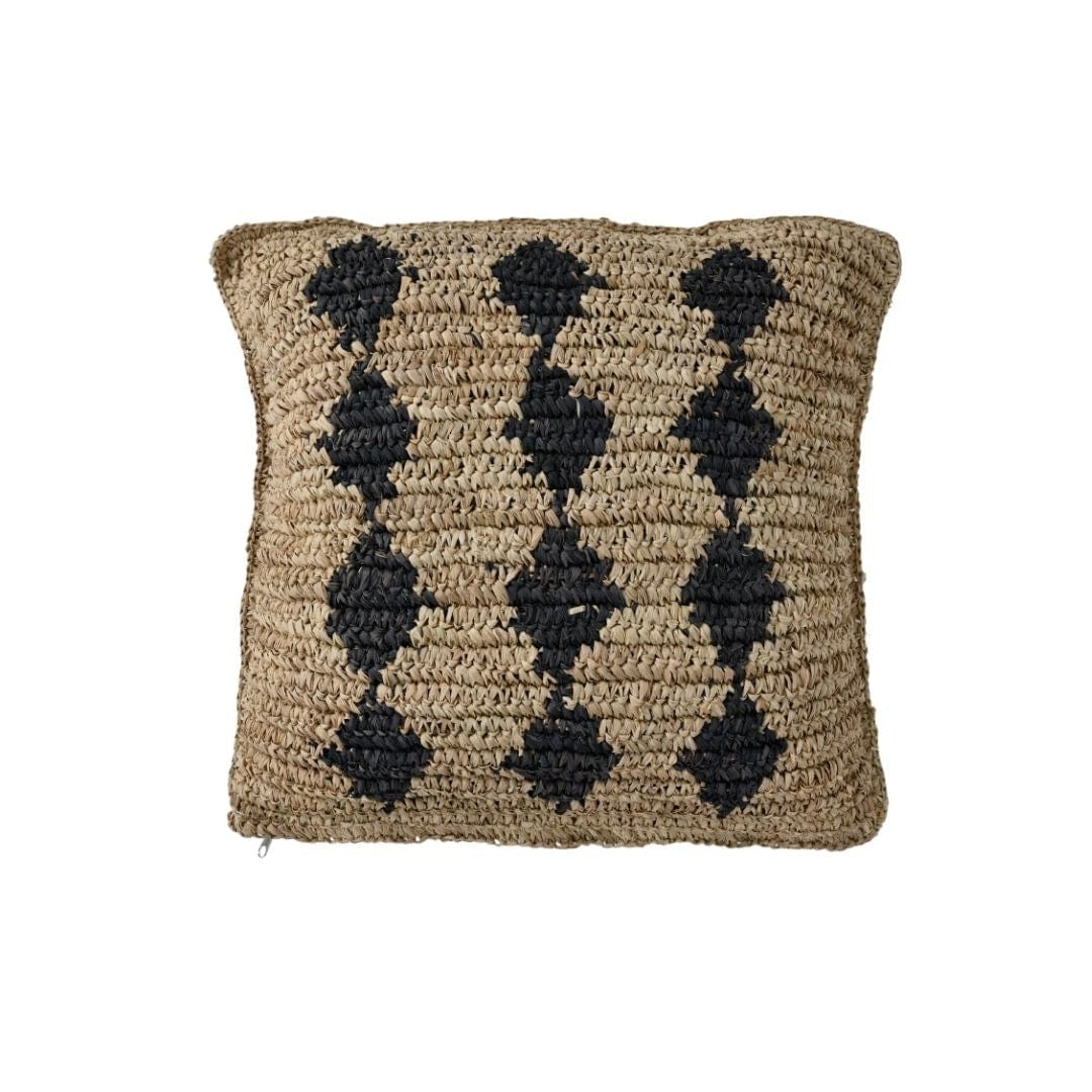 Funda de cojín de rafia con motivos negros (50×50 cm) – Zoco Home
